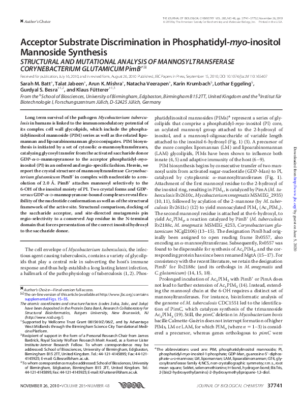 (PDF) Acceptor Substrate Discrimination in Phosphatidyl-myo-inositol ...