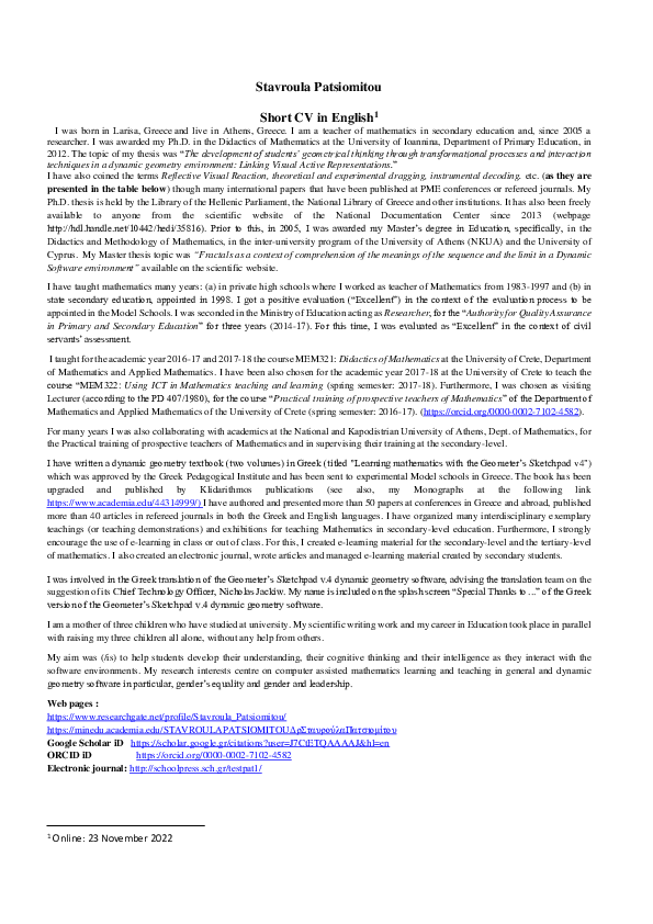 (PDF) SHORT CV -TABLE WITH THE NEW DYNAMIC TERMS