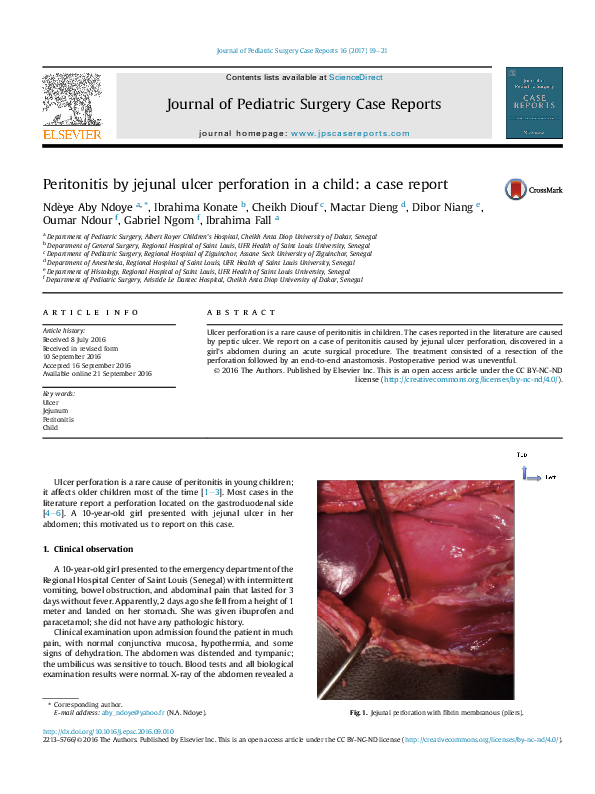 (PDF) Peritonitis by jejunal ulcer perforation in a child: a case report | Cheikh Diouf ...