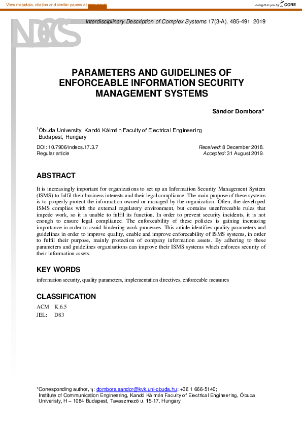 (PDF) Parameters and Guidelines of Enforceable Information Security ...