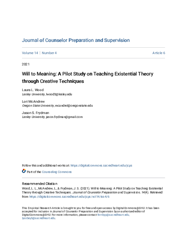 (PDF) Will to Meaning: A Pilot Study on Teaching Existential Theory ...