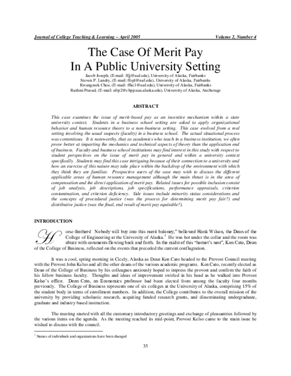 (PDF) The Case Of Merit Pay In A Public University Setting