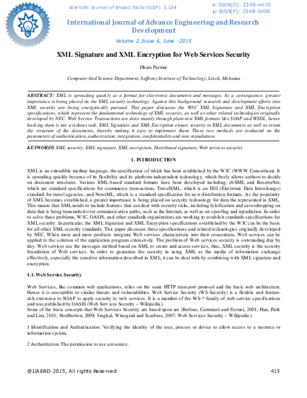 (PDF) XML Signature and XML Encryption for Web Services Security