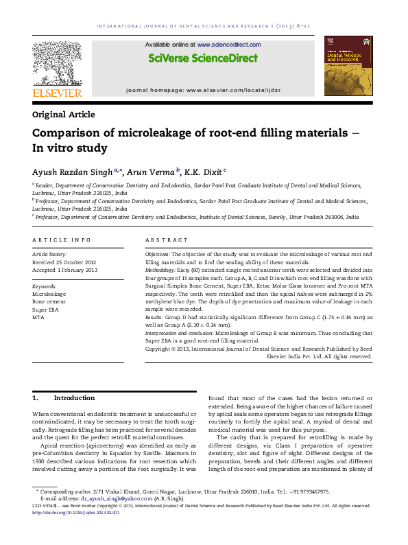 (PDF) Comparison of microleakage of root-end filling materials – In ...