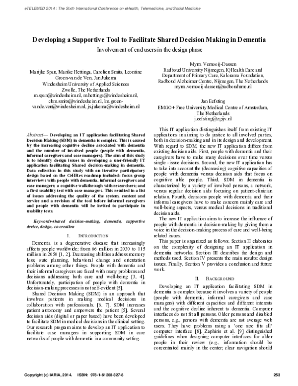 (PDF) Developing a Supportive Tool to Facilitate Shared Decision Making in Dementia Involvement ...