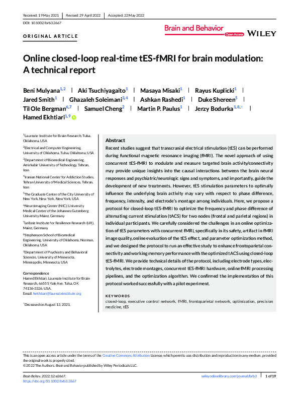 (PDF) Online closed‐loop real‐time tES‐fMRI for brain modulation: A ...
