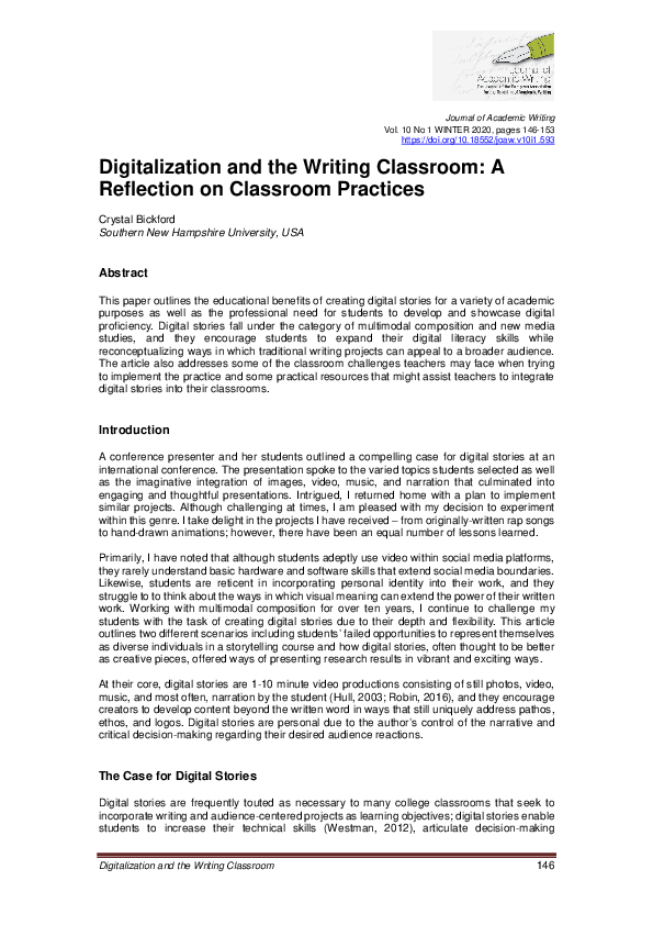 (PDF) Digitalization and the Writing Classroom: A Reflection on ...