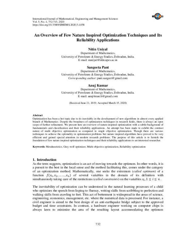 (PDF) An Overview of Few Nature Inspired Optimization Techniques and Its Reliability Applications
