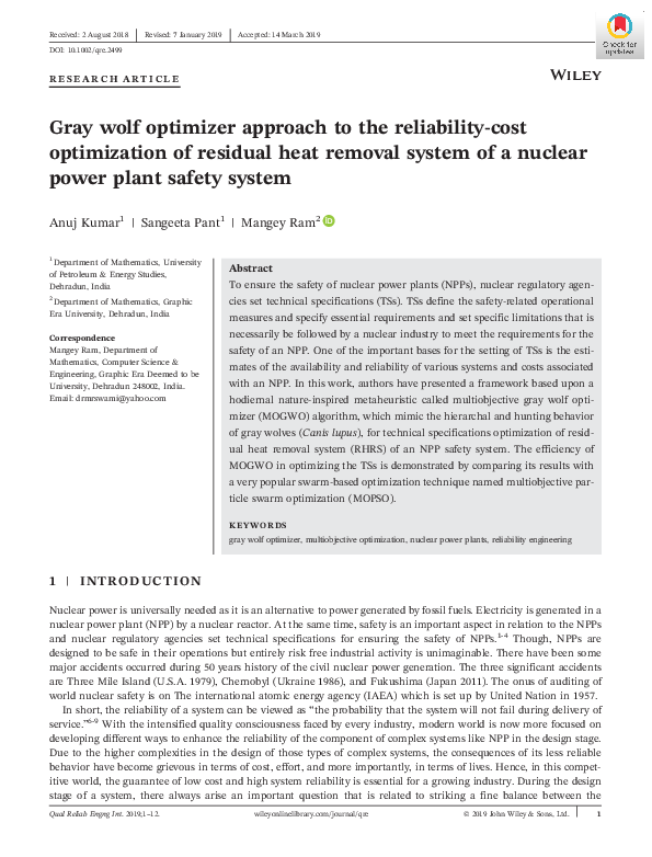 (PDF) Gray wolf optimizer approach to the reliability‐cost optimization of residual heat removal ...