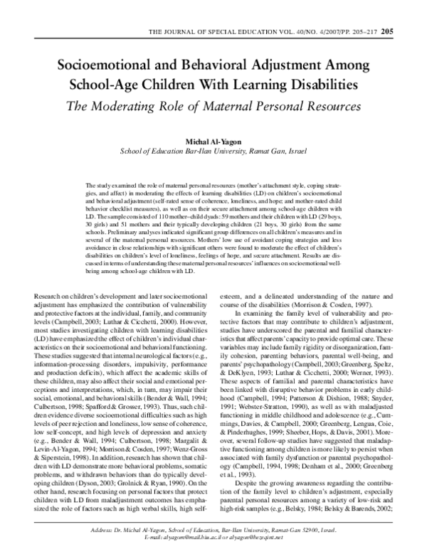 (PDF) Socioemotional and Behavioral Adjustment Among School-Age ...