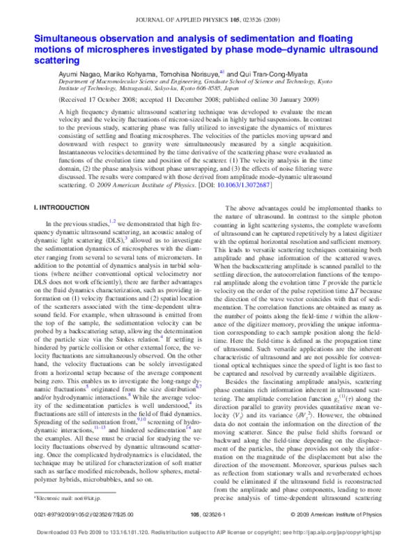 (PDF) Simultaneous observation and analysis of sedimentation and floating motions of ...
