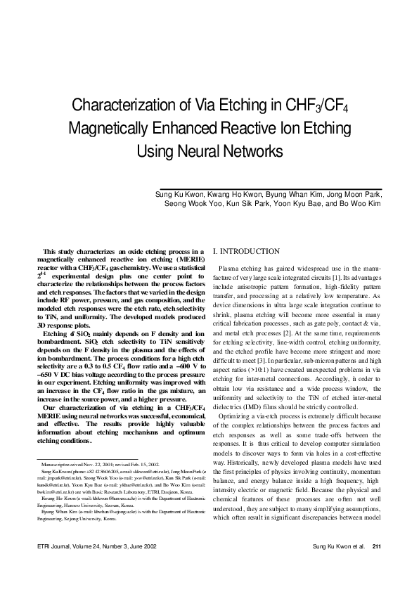 (PDF) Characterization of Via Etching in CHF 3 /CF 4 Magnetically ...
