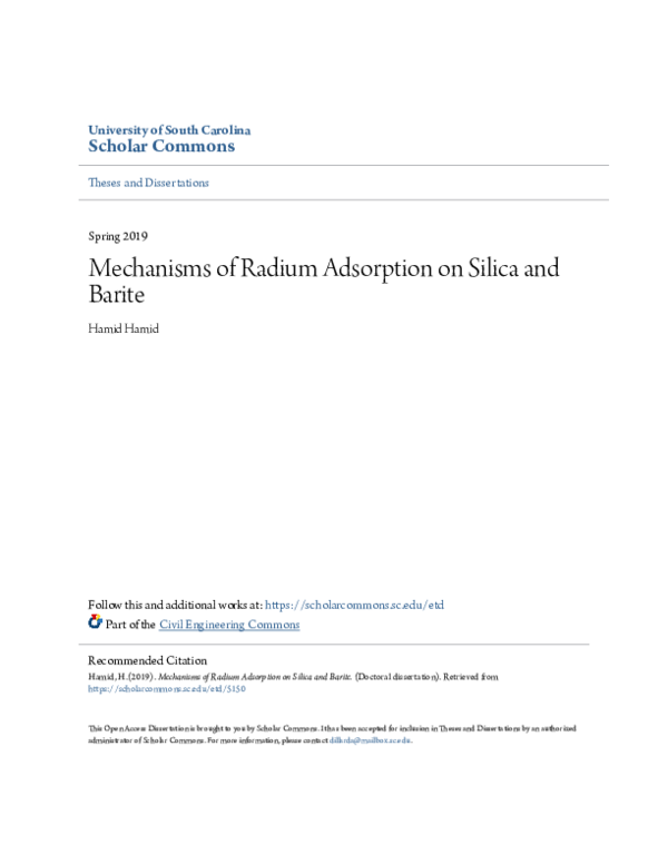 (PDF) Mechanisms of Radium Adsorption on Silica and Barite