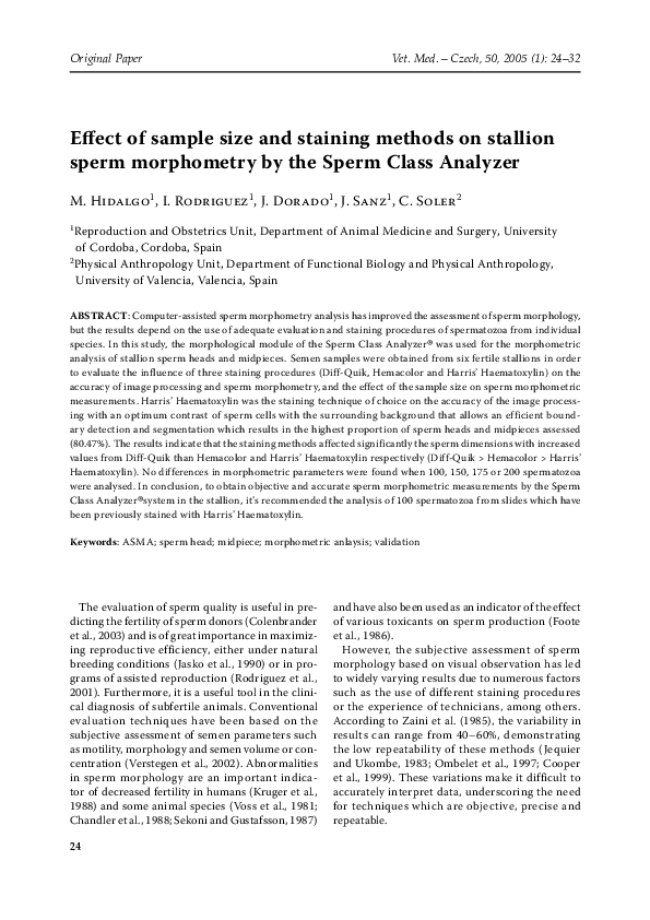 (PDF) Effect of sample size and staining methods on stallion sperm ...