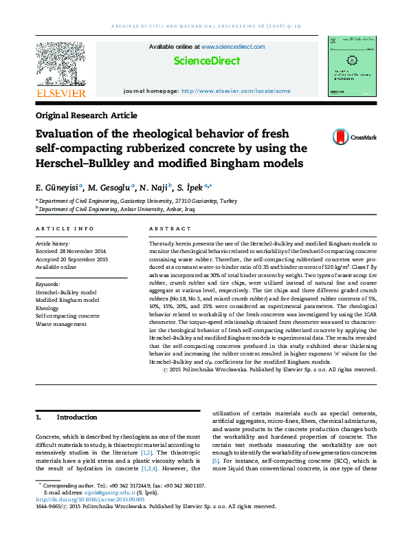 (PDF) Evaluation of the rheological behavior of fresh self-compacting ...