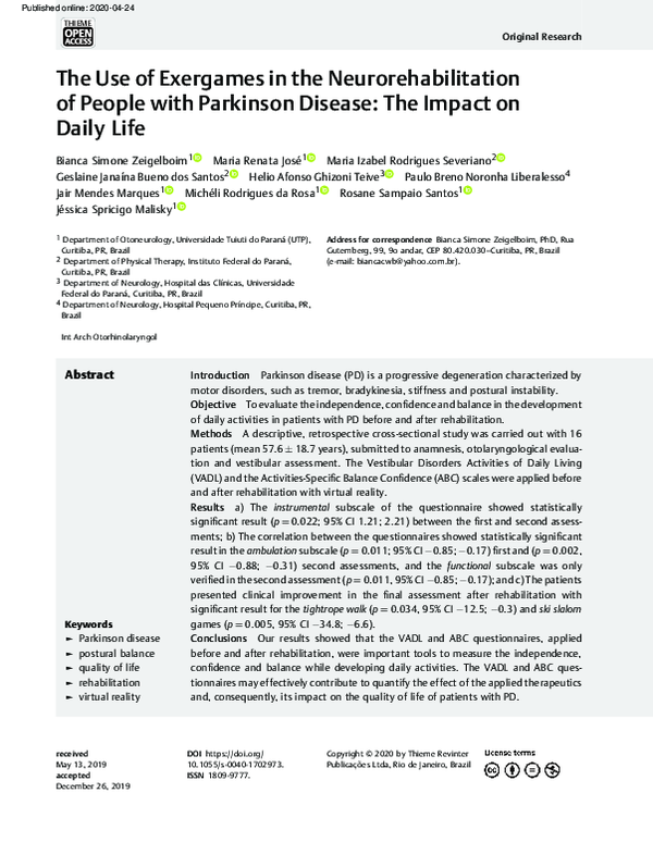 (PDF) The Use of Exergames in the Neurorehabilitation of People with Parkinson Disease: The ...
