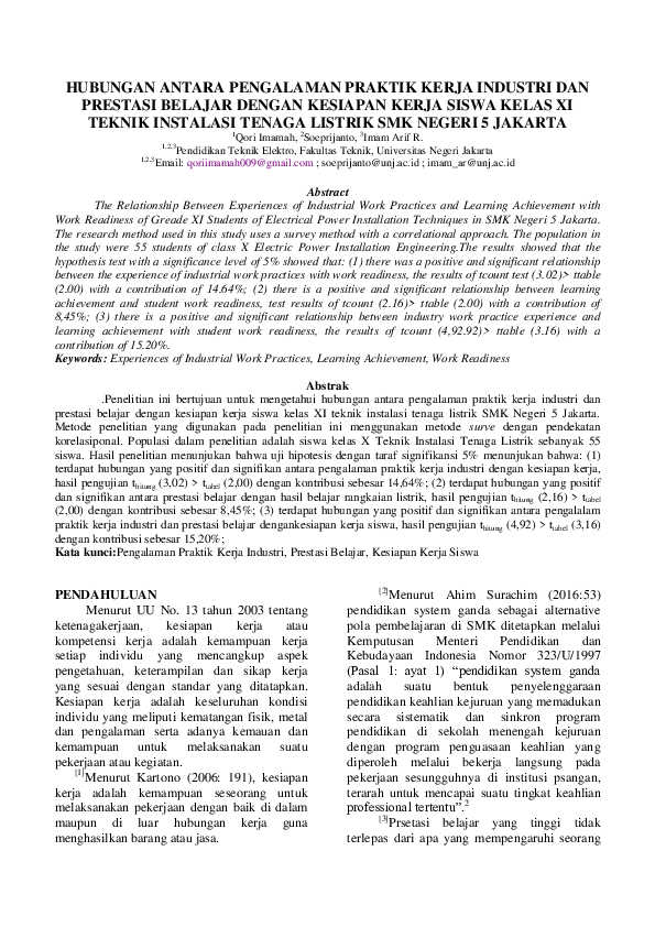 (PDF) Hubungan Antara Pengalaman Praktik Kerja Industri Dan Prestasi ...