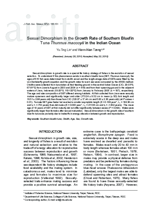 (PDF) Sexual Dimorphism in the Growth Rate of Southern Bluefin Tuna ...
