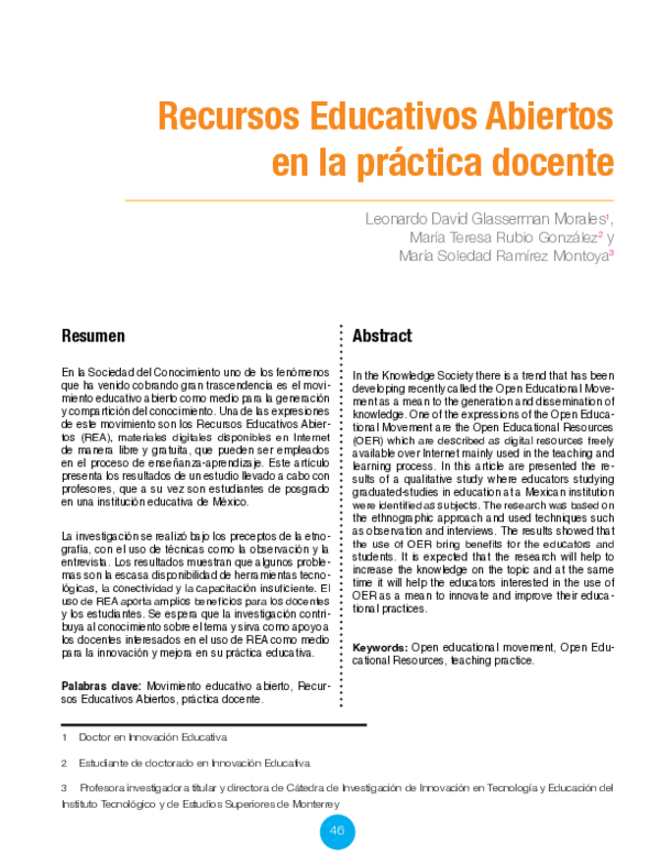 (PDF) Recursos Educativos Abiertos en la práctica docente