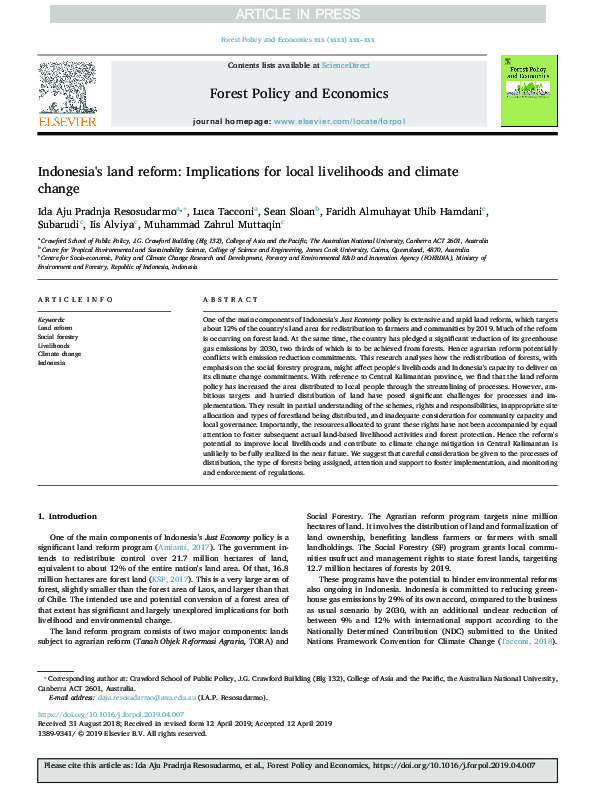 (PDF) Indonesia's land reform: Implications for local livelihoods and ...