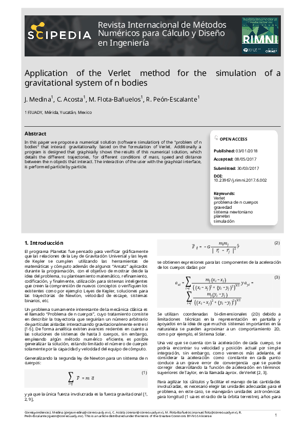(PDF) Application of the Verlet method for the simulation of a ...