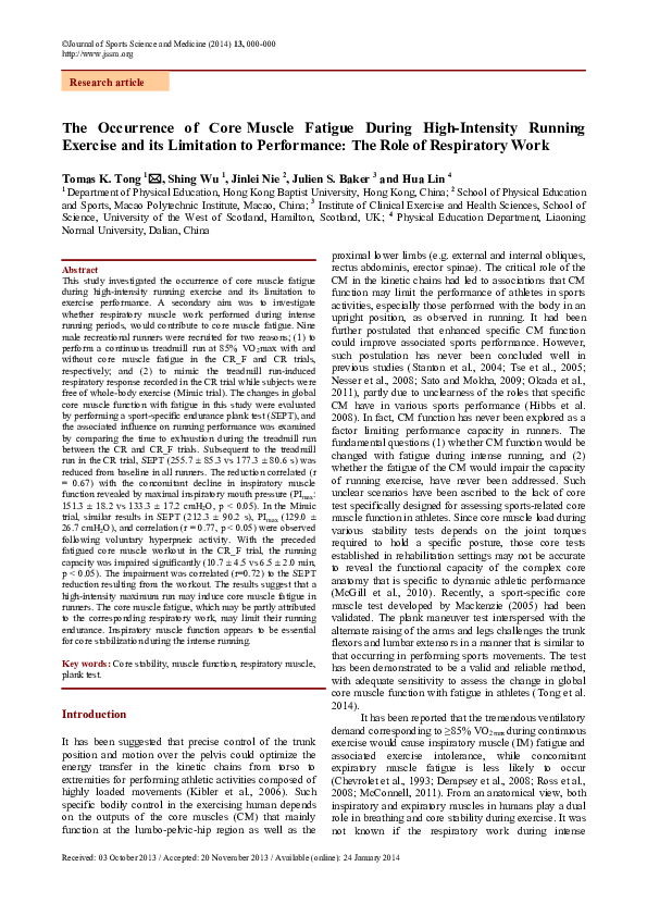 (PDF) The occurrence of core muscle fatigue during high-intensity ...