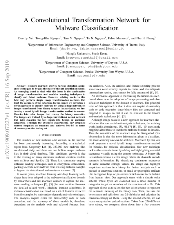 (PDF) A Convolutional Transformation Network for Malware Classification
