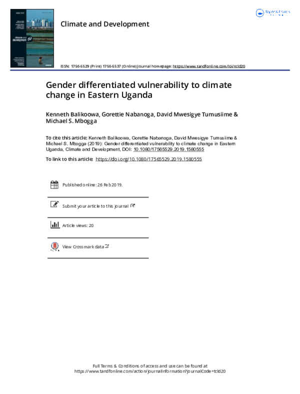 (PDF) Gender differentiated vulnerability to climate change in Eastern ...