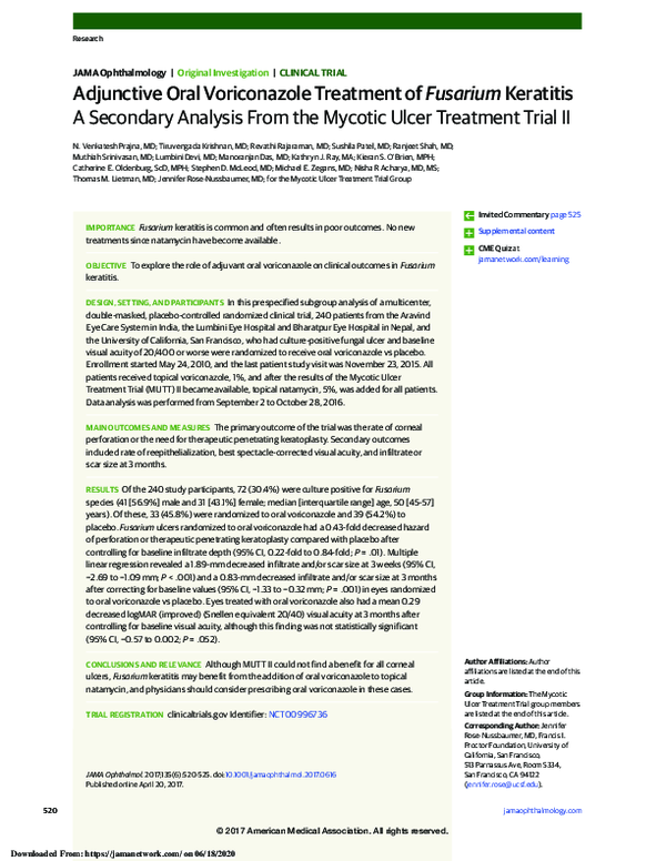 (PDF) Adjunctive Oral Voriconazole Treatment of Fusarium Keratitis: A Secondary Analysis From ...
