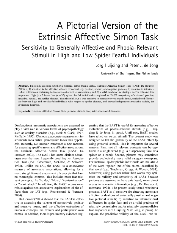 (PDF) A Pictorial Version of the Extrinsic Affective Simon Task