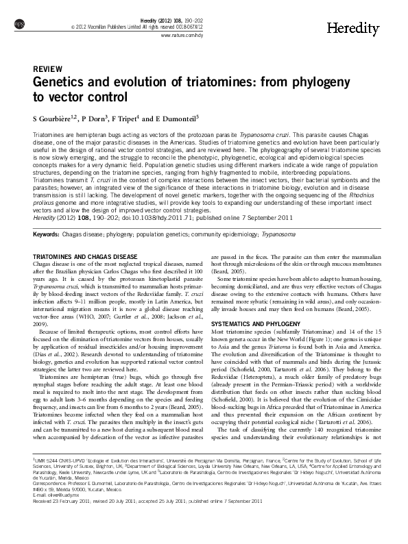 (PDF) Genetics and evolution of triatomines: from phylogeny to vector ...