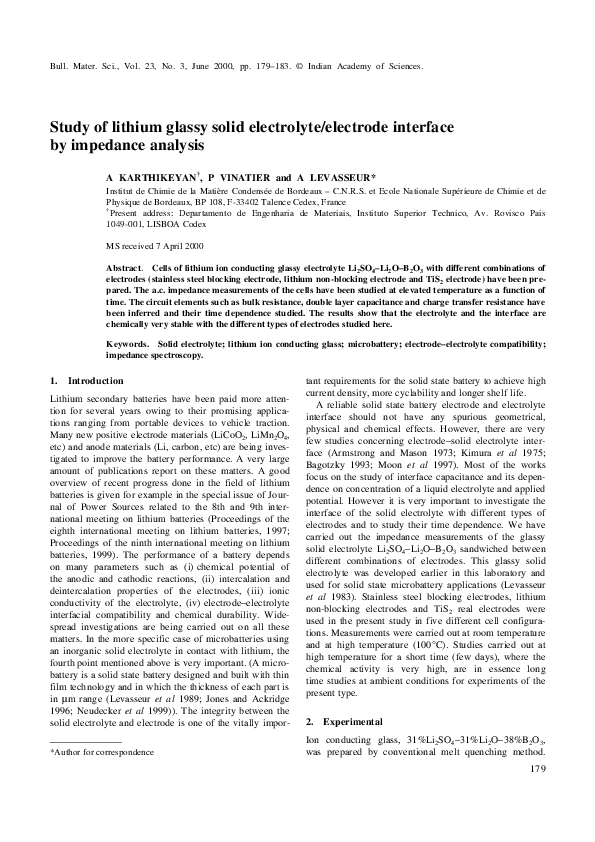 (PDF) Study of lithium glassy solid electrolyte/electrode interface by impedance analysis