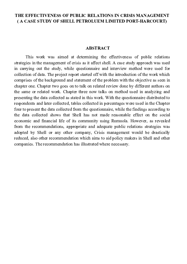 (DOC) THE EFFECTIVENESS OF PUBLIC RELATIONS IN CRISIS MANAGEMENT ( A ...