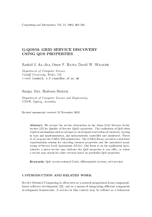 (PDF) G-QoSM: Grid service discovery using QoS properties