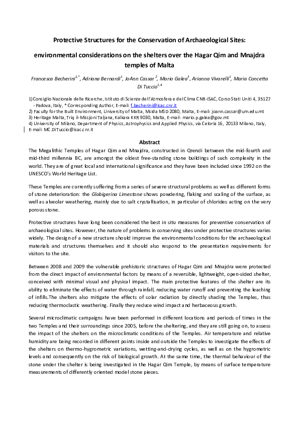 (PDF) Protective Structures for the Conservation of Archaeological ...