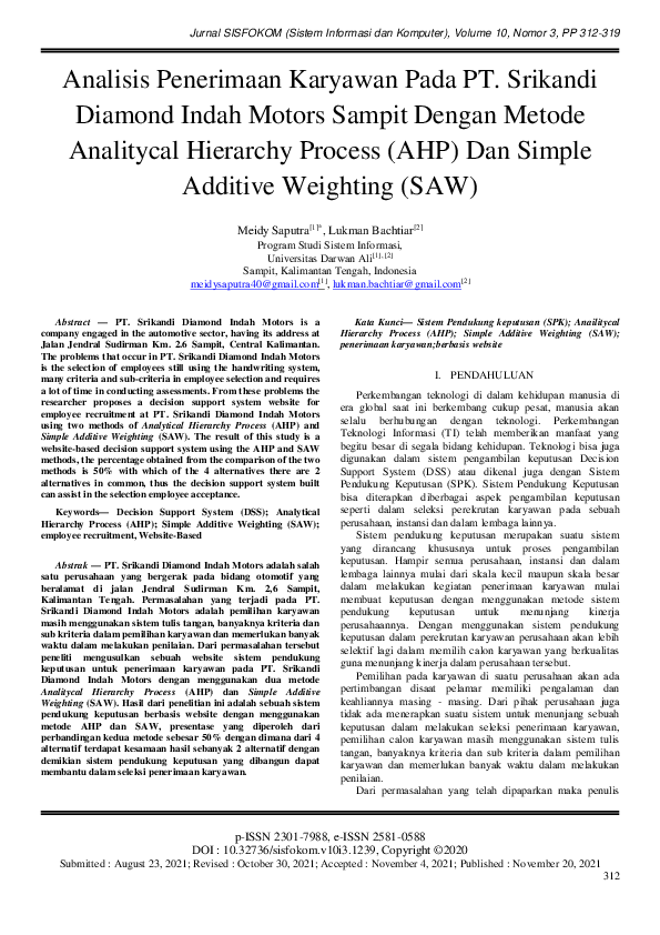 (PDF) Analisis Penerimaan Karyawan Pada Pt. Srikandi Diamond Indah Motors Sampit Dengan Metode ...