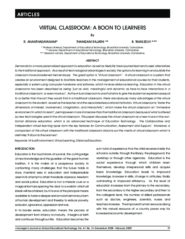 (PDF) VIRTUAL CLASSROOM: A BOON TO LEARNERS