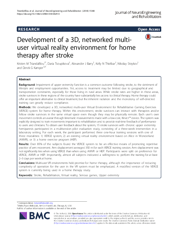 (PDF) Development of a 3D, networked multi-user virtual reality environment for home therapy ...