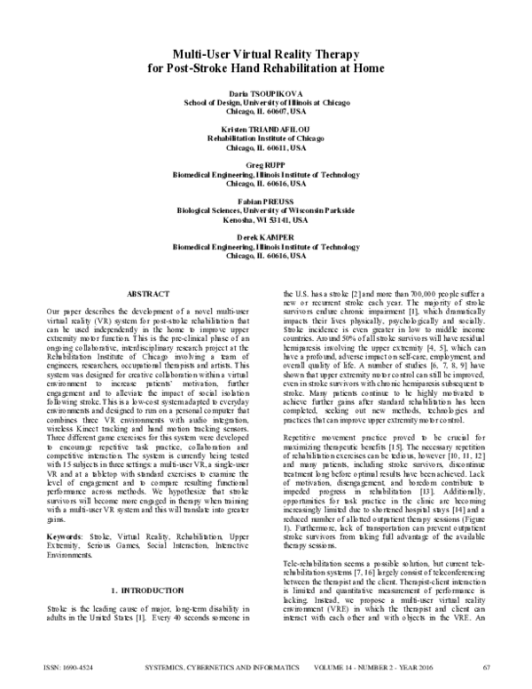 (PDF) VR Therapy for Home-Based Post-Stroke Hand Rehabilitation