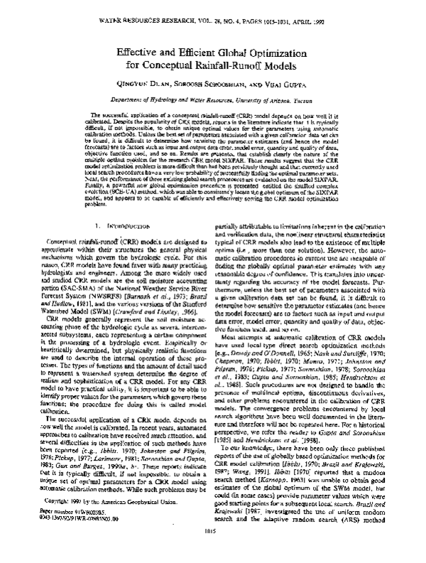 (PDF) Effective and efficient global optimization for conceptual rainfall-runoff models
