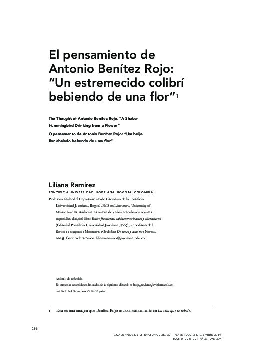 (PDF) El pensamiento de Antonio Benítez Rojo: “Un estremecido colibrí ...