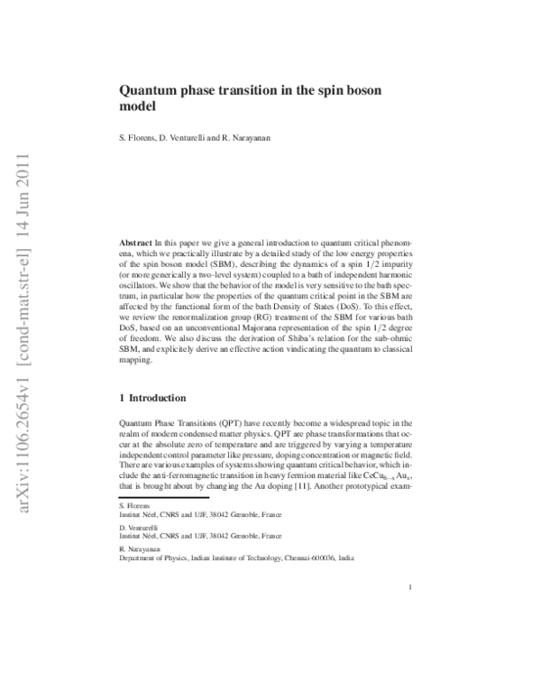 (PDF) Quantum Phase Transition in the Spin Boson Model