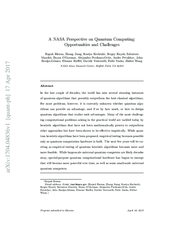 (PDF) A NASA perspective on quantum computing: Opportunities and challenges