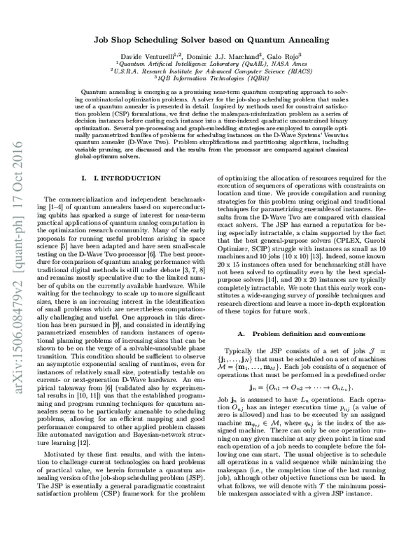 Pdf Quantum Annealing Implementation Of Job Shop Scheduling