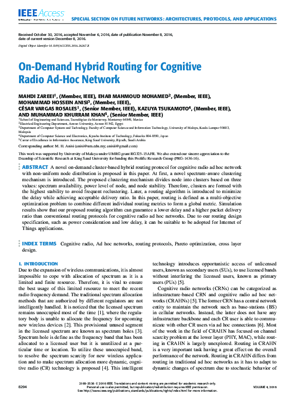 (PDF) On-Demand Hybrid Routing for Cognitive Radio Ad-Hoc Network