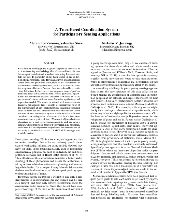(PDF) A Trust-Based Coordination System for Participatory Sensing Applications