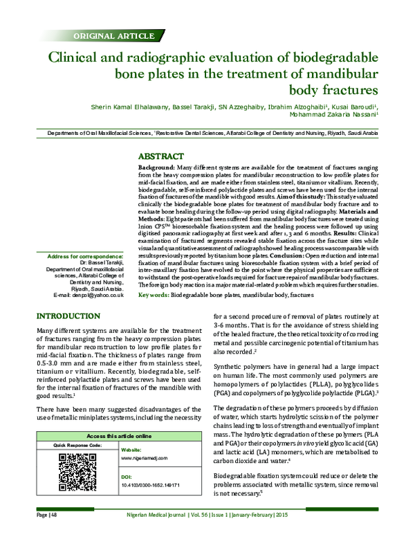 (PDF) Clinical and radiographic evaluation of biodegradable bone plates ...