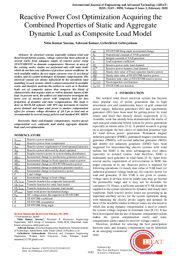 Pdf Reactive Power Cost Optimization Acquiring The Combined