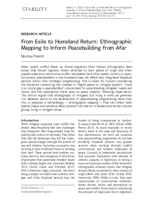 (PDF) From Exile to Homeland Return: Ethnographic Mapping to Inform ...