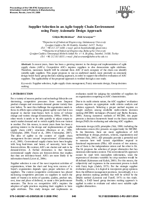 (PDF) Supplier Selection in an Agile Supply Chain Environment using ...